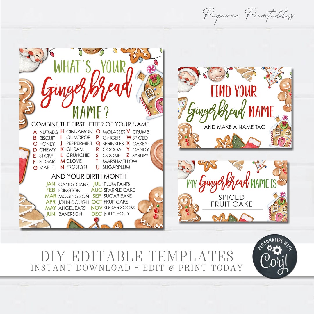 Gingerbread Name Game: Christmas Cookie Party Printable (DIY Corjl) - Etsy