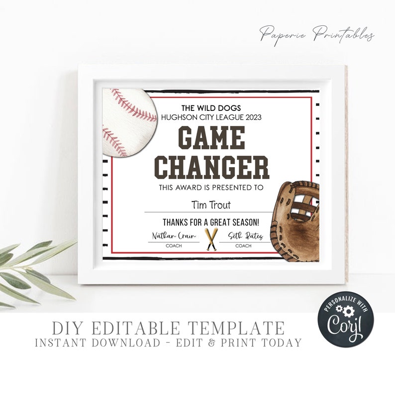 Editable Baseball Award Certificates: Team Party Printables (DIY W ...