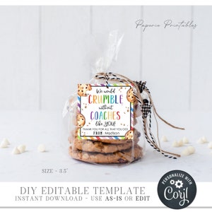 EDITABLE Cookie Coach Appreciation Gift Tag, Thank You Coach ...