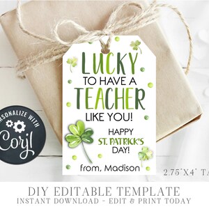 Editable St. Patrick's Day Teacher Gift Tag, Happy St. Patrick's Day ...