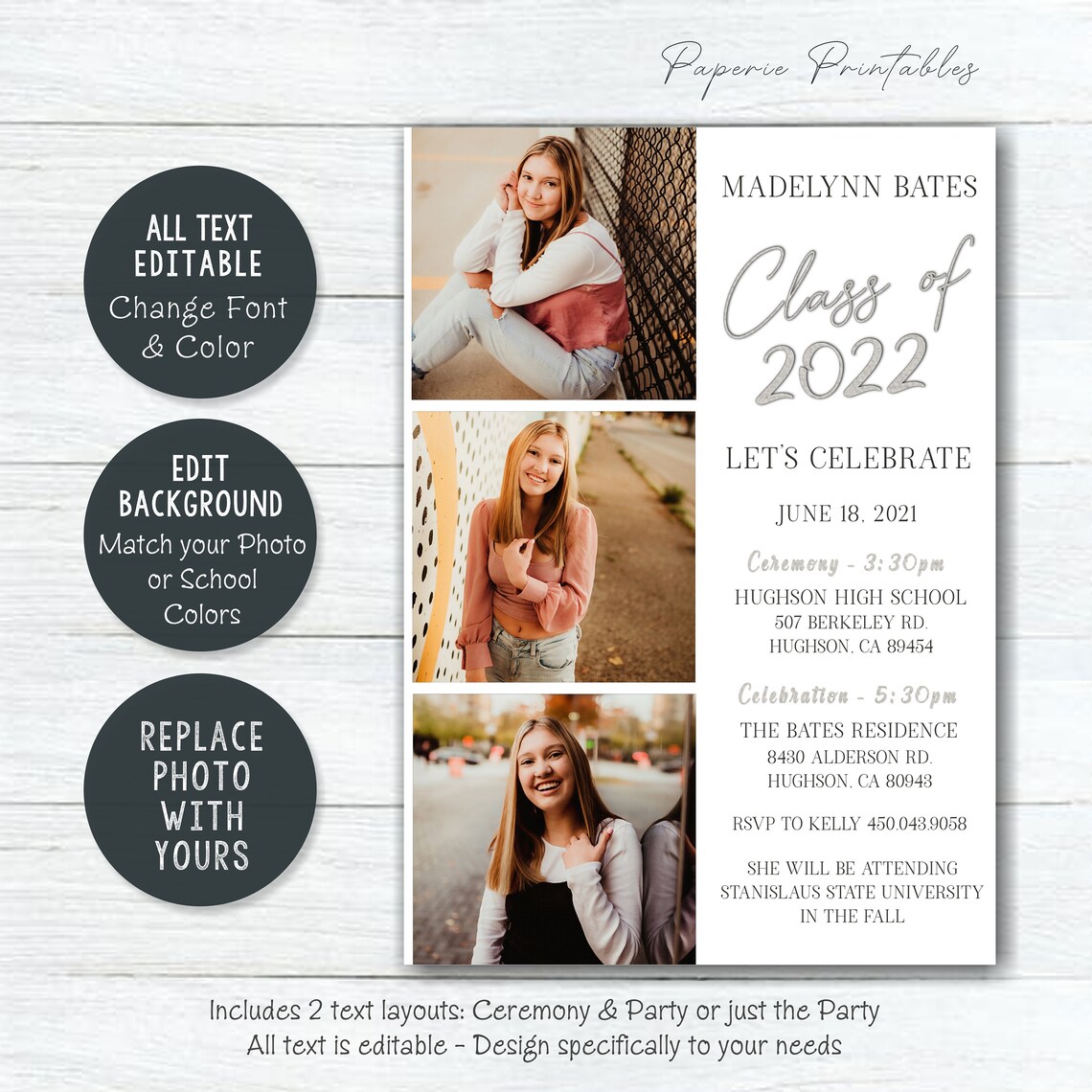 EDITABLE Graduation Party Invitation 2022 Class of 2022 - Etsy
