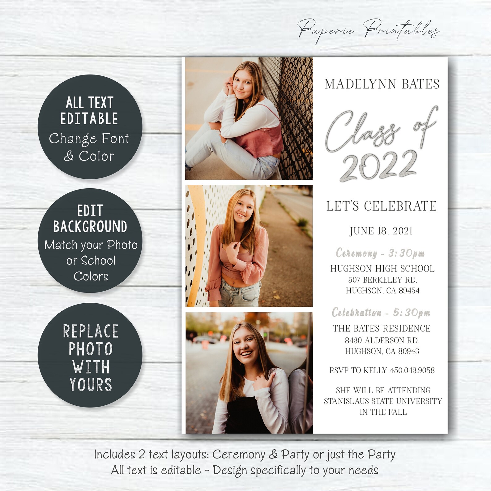 EDITABLE Graduation Party Invitation 2022 Class of 2022 - Etsy