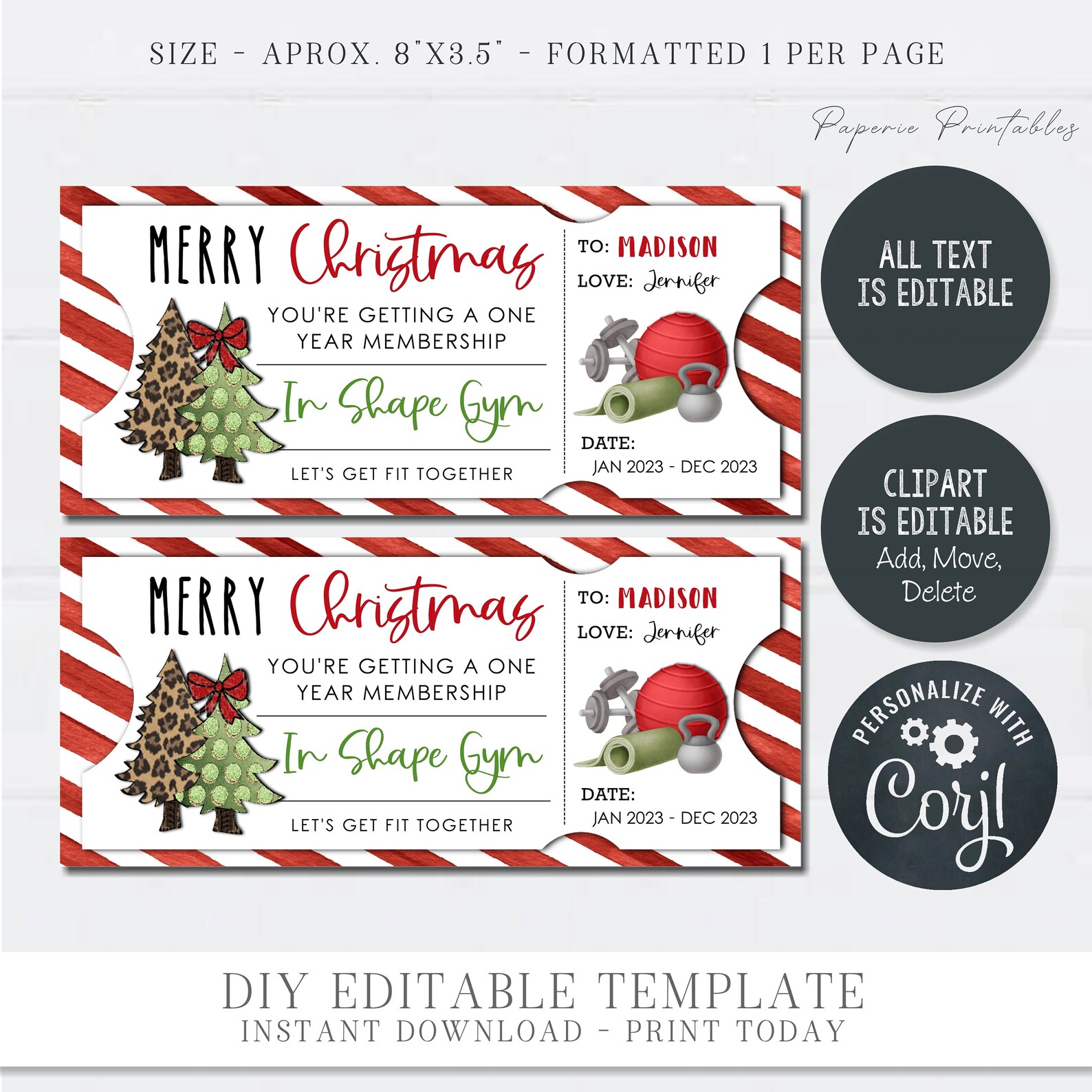 EDITABLE Gym Membership Ticket Template Christmas Gym Gift - Etsy