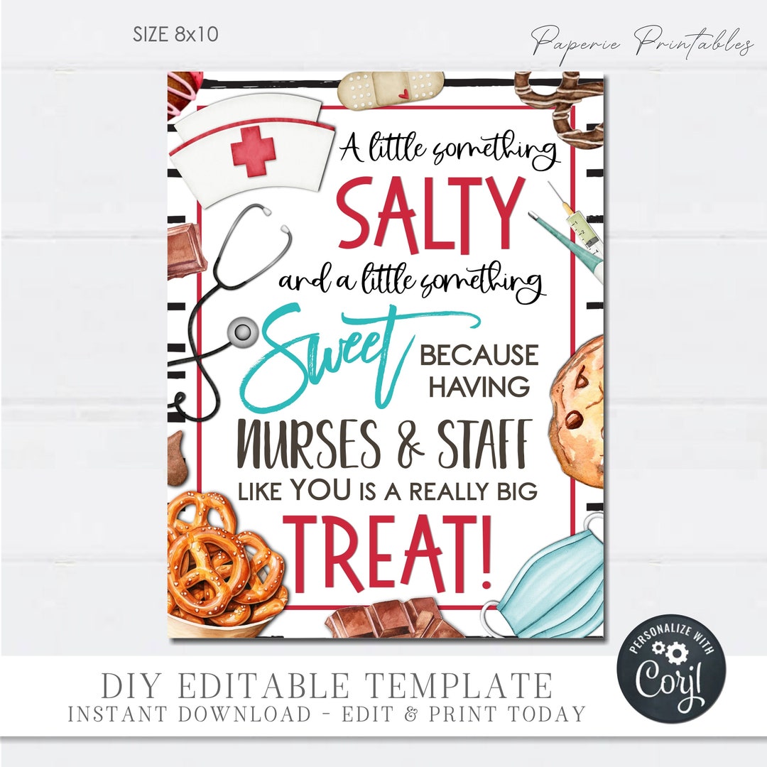 Sweet and Salty Nurse Appreciation Sign: Editable Corjl Template #NAF16 ...