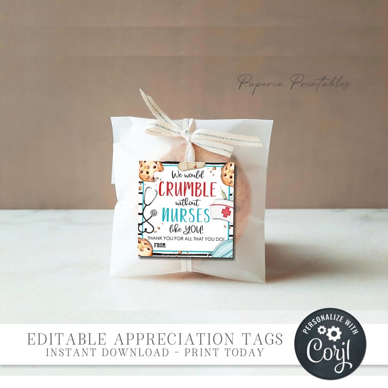 Editable Cookie Nurse Appreciation Gift Tags (DIY Wcorjl) #NAF11 - Etsy