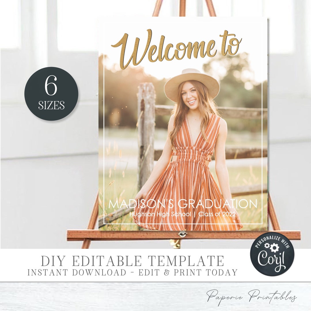 EDITABLE Graduation Welcome Sign, Graduation Photo Sign, Welcome Sign ...