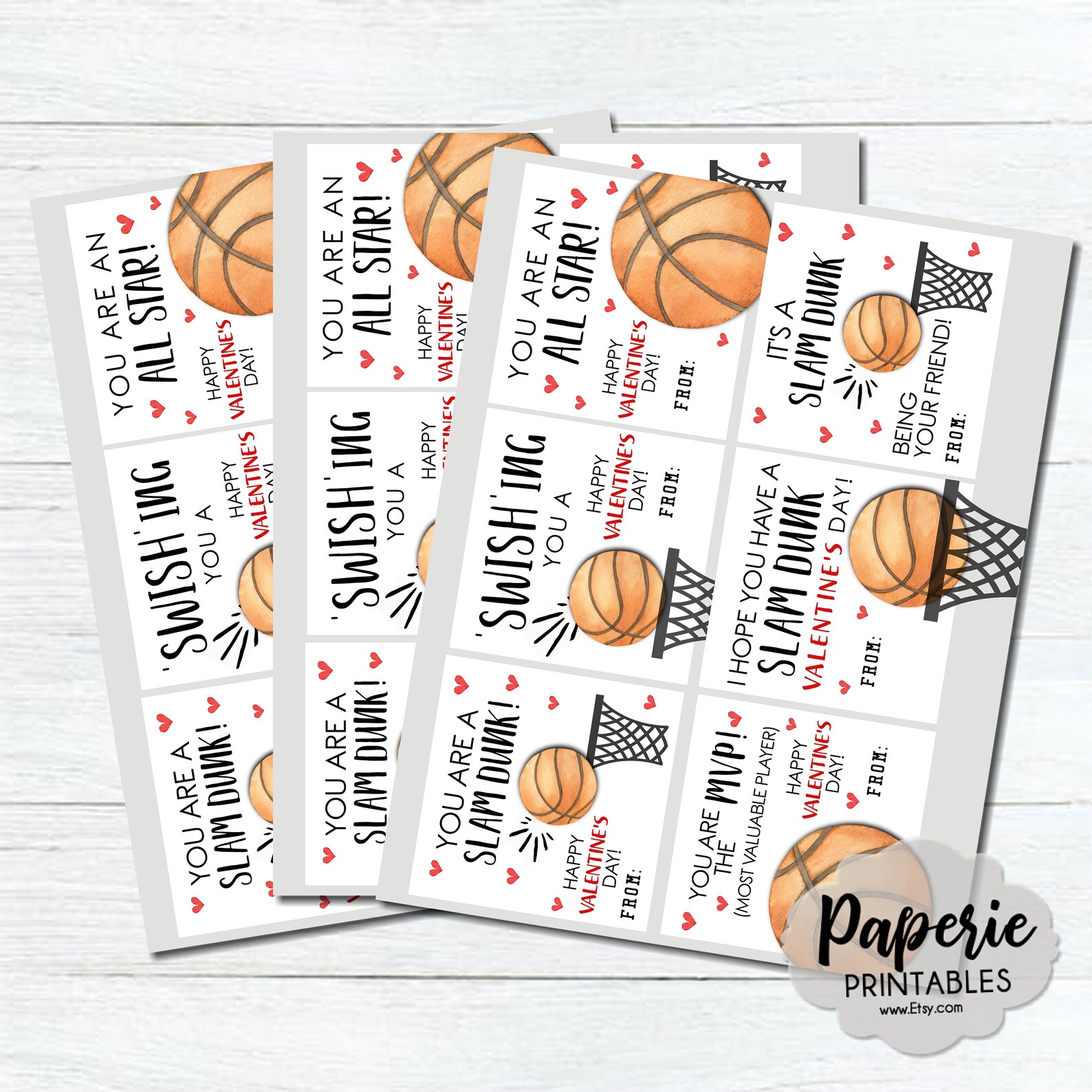 Basketball Valentine Tags Kids Valentine Cards Basketball - Etsy