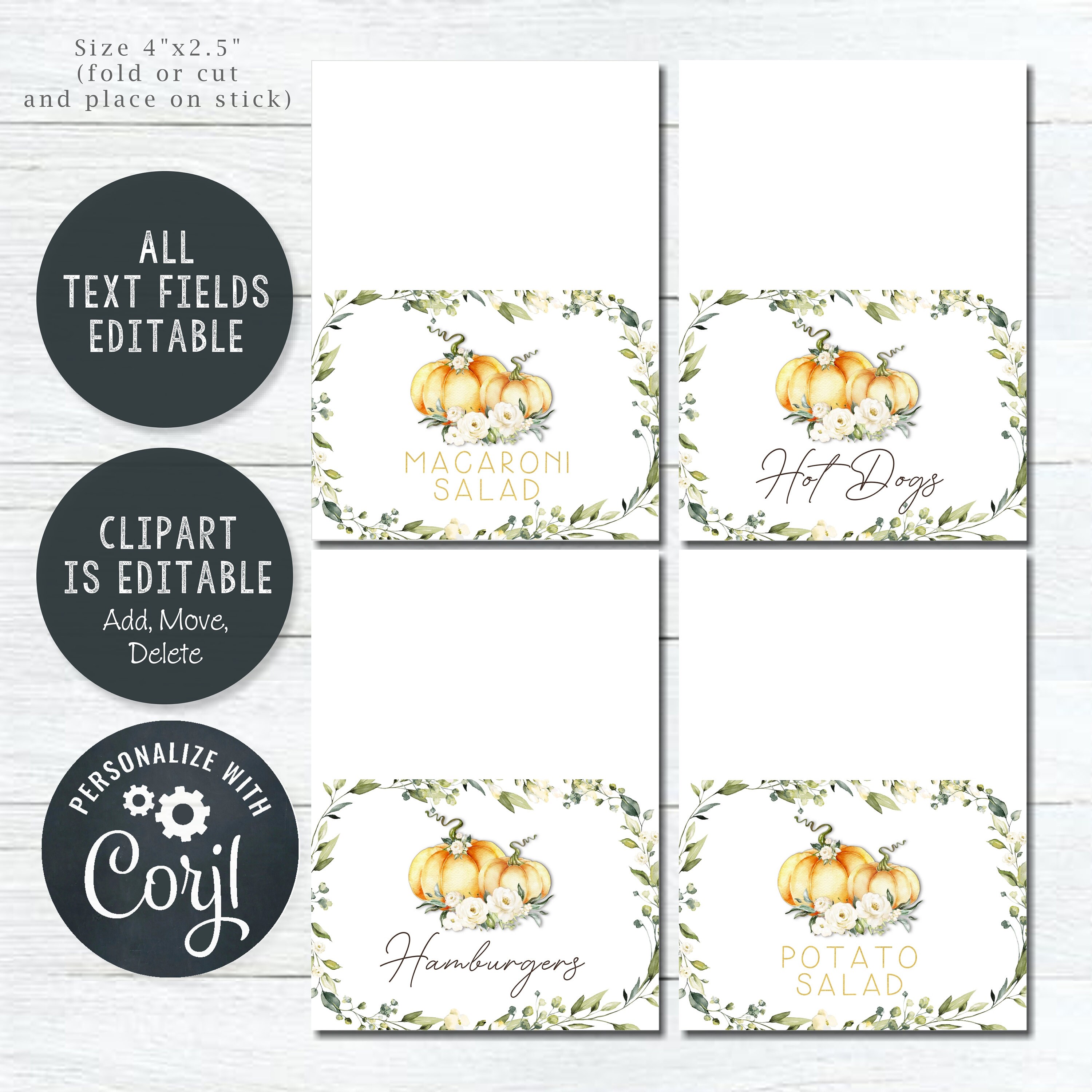 Editable Pumpkin Food Label Tent Cards: Boho Party Decor (DIY Digital ...