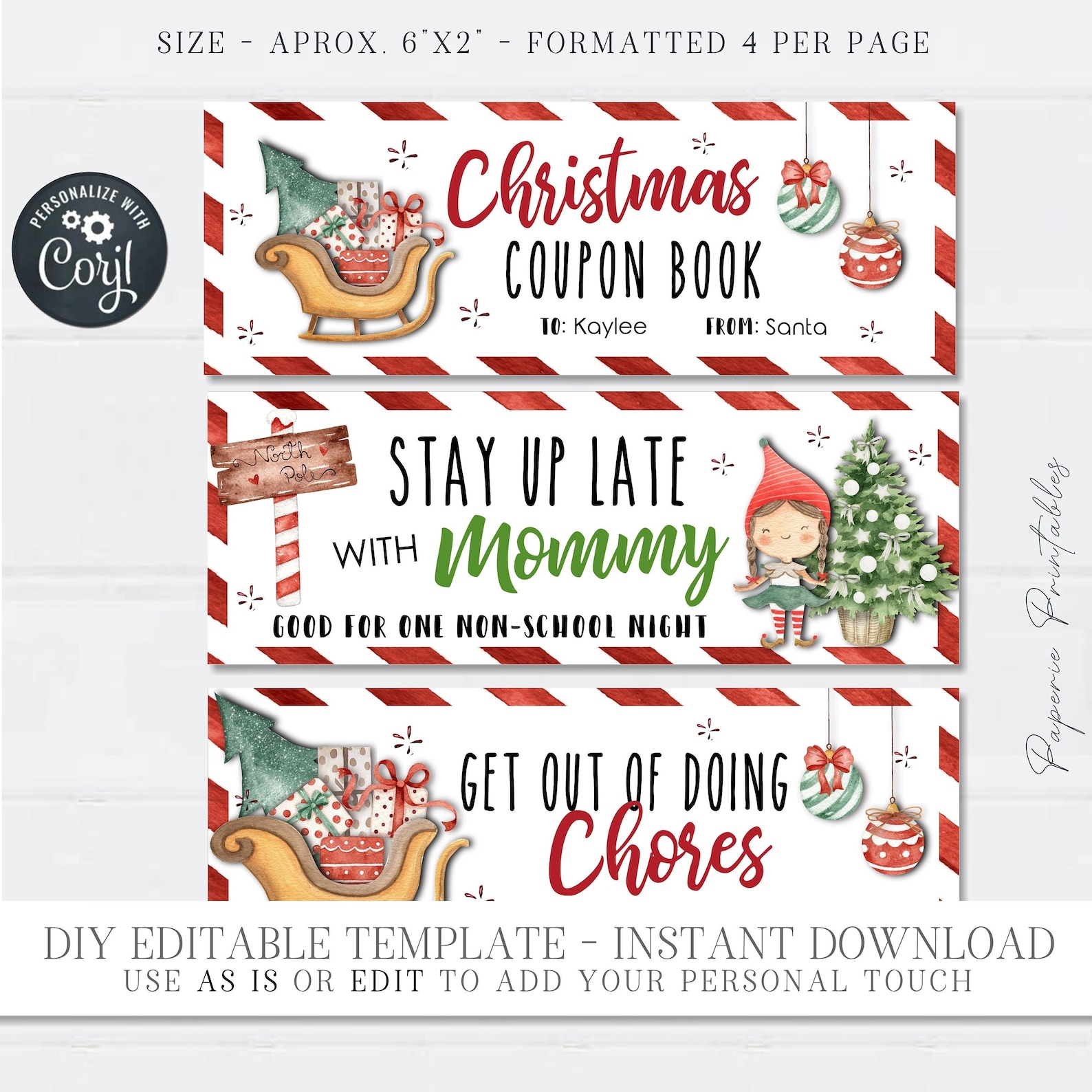 EDITABLE Kids Christmas Coupon Book Christmas Coupons for - Etsy