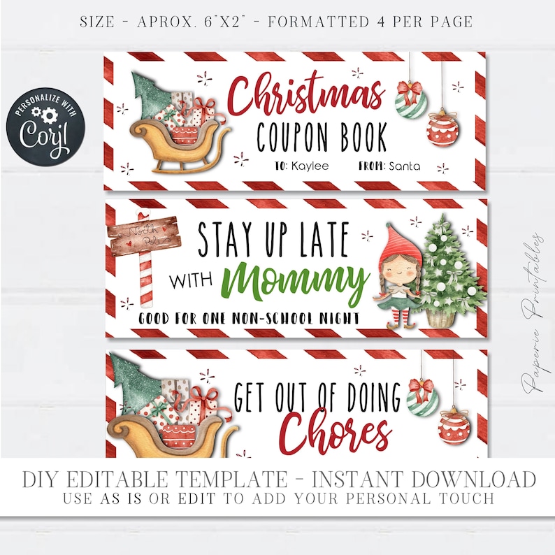 EDITABLE Kids Christmas Coupon Book Christmas Coupons for - Etsy