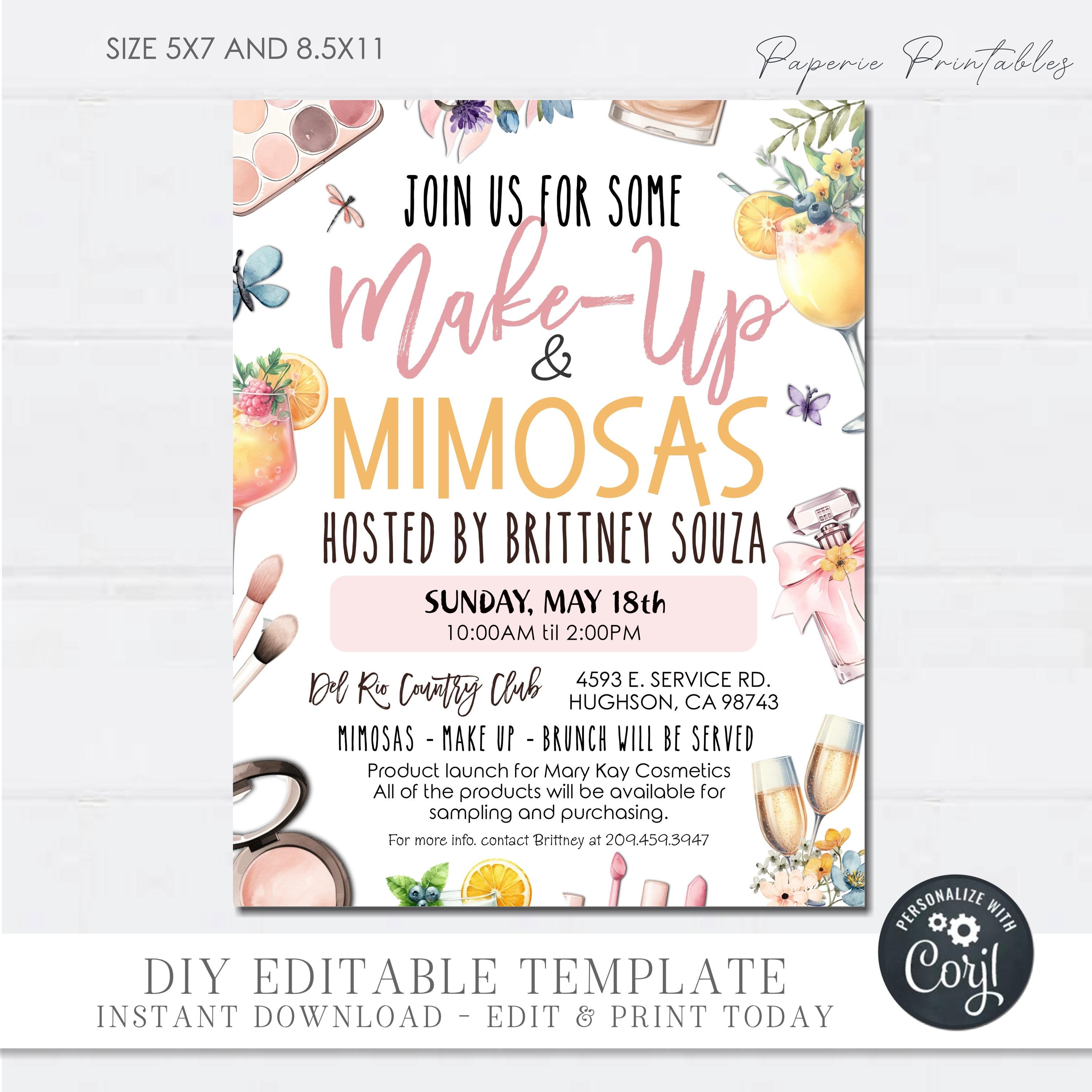 EDITABLE Makeup and Mimosas Flyer, Make up and Mimosa's Event, Mimosas ...