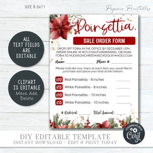 EDITABLE Poinsettia Sale Order Form, Christmas Flower Sale Order Form ...