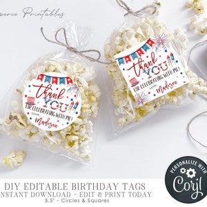 Editable 4th of July Birthday Party Favor Tags, 4th of July Party Favor ...