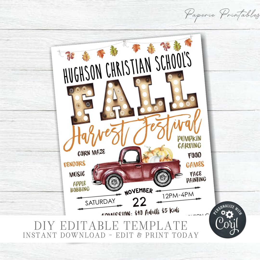 EDITABLE Fall Harvest Festival Flyer School Festival Flyer Church Fall ...