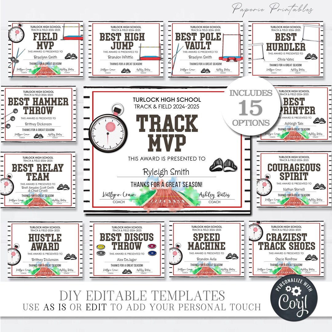 Editable Track and Field Award Certificates: DIY Printable (corjl) - Etsy