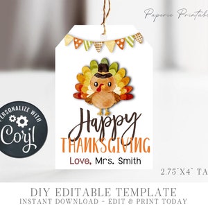 Editable Happy Thanksgiving Gift Tags Thankful for You Gift - Etsy
