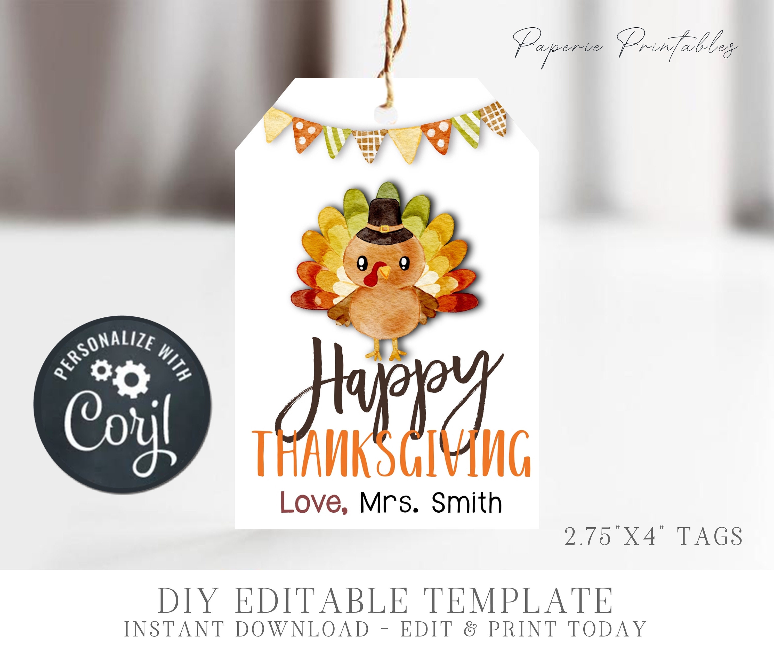 Editable Happy Thanksgiving Gift Tags Thankful for You Gift - Etsy