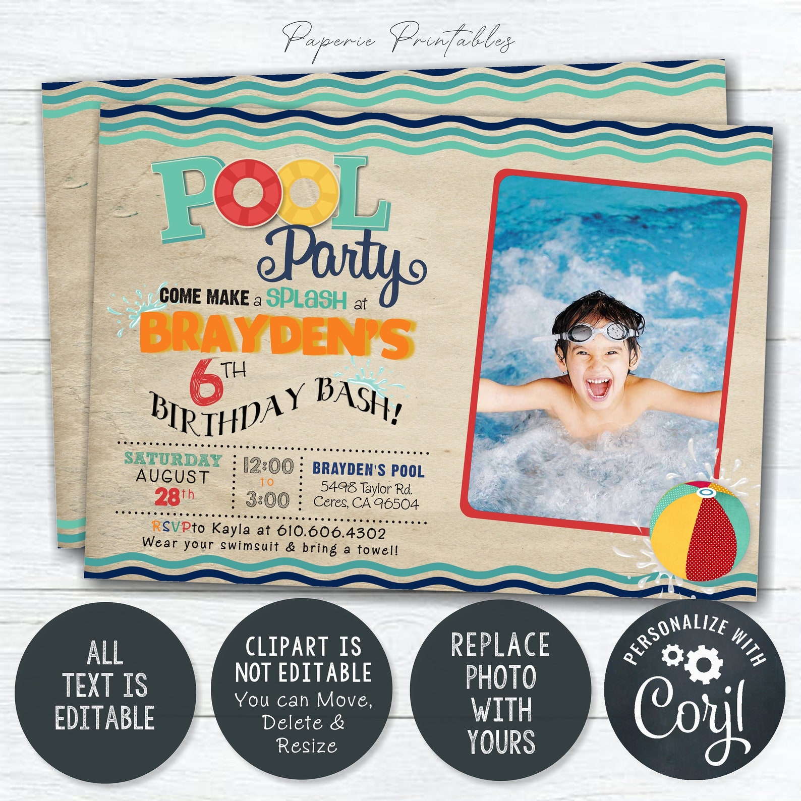 Editable Boy Pool Party Birthday Invitation Pool Birthday - Etsy