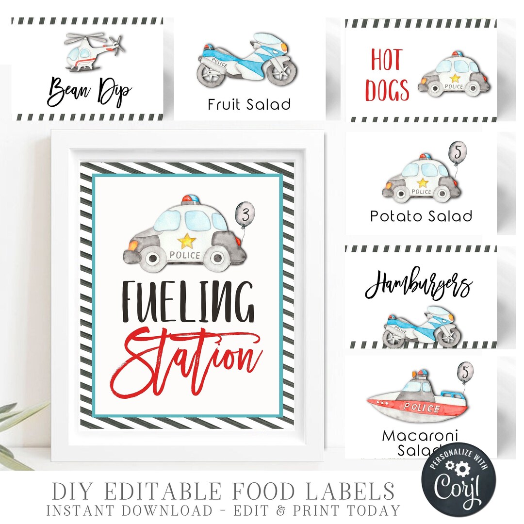 EDITABLE Police Birthday Party Food Tent Labels, Food Labels, Police ...