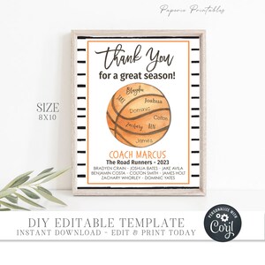 EDITABLE Basketball Coach Gift Printable, Coach Appreciation Gift, Team ...