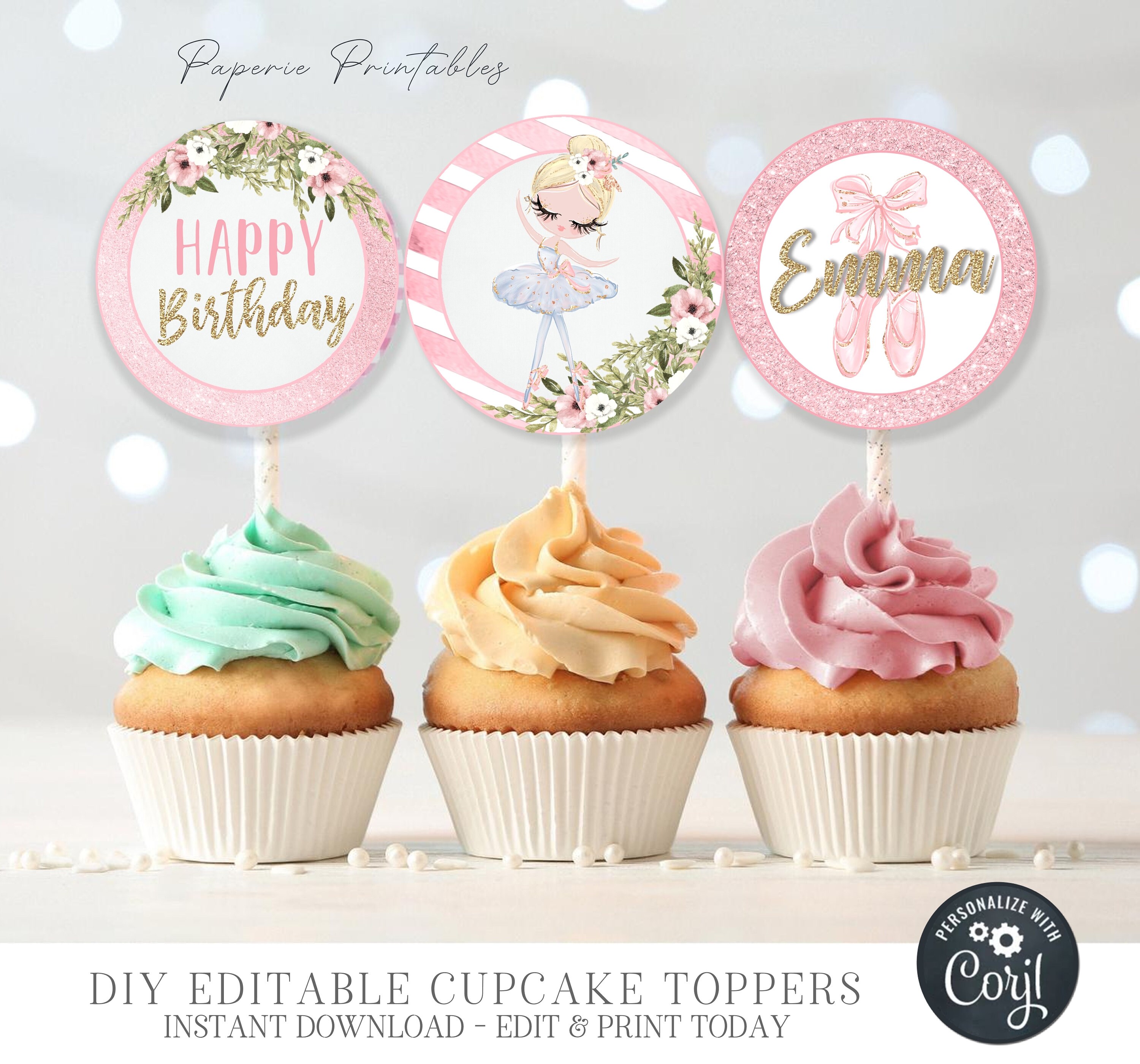 Editable Ballerina Cupcake Toppers: DIY Dance Party Decor (corjl) #BP30 ...
