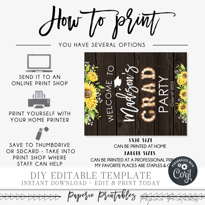 EDITABLE Sunflower Graduation Welcome Sign Sunflower - Etsy