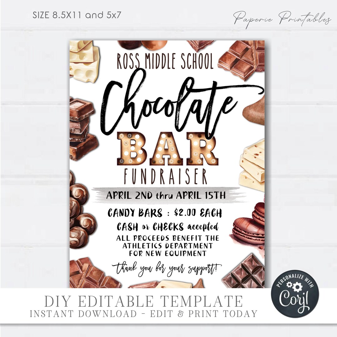 Editable Chocolate Bar Fundraiser Flyer Template (DIY Corjl) #FLYR33 - Etsy