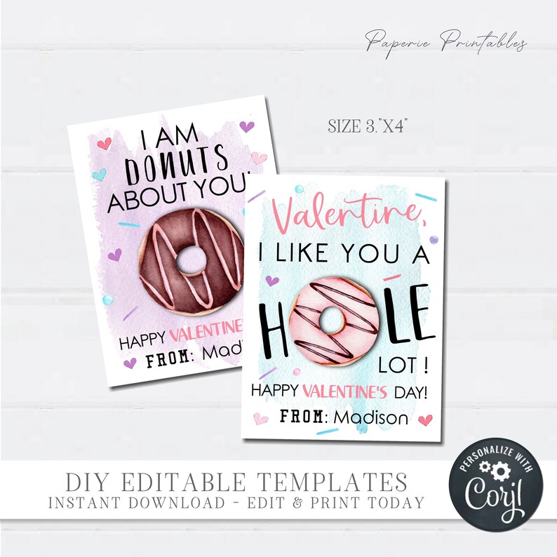 EDITABLE Donut Valentine Cards Kid Valentine Cards School - Etsy