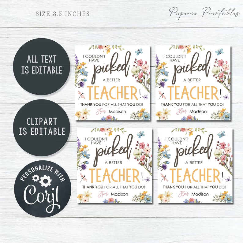 Editable Teacher Appreciation Gift Tag: Floral Design (DIY Corjl ...