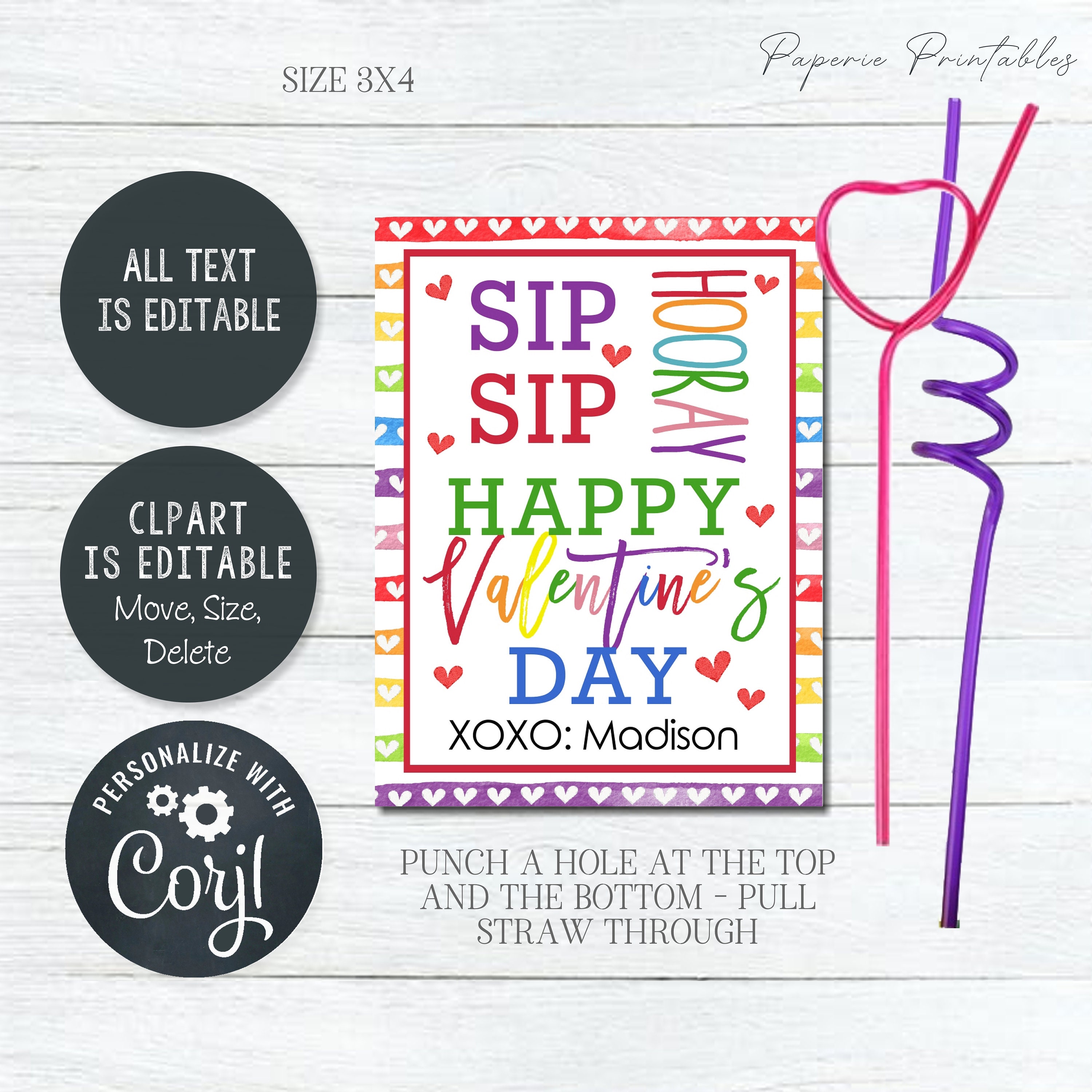 Editable Silly Straw Valentine Cards Crazy Straw Valentine | Etsy