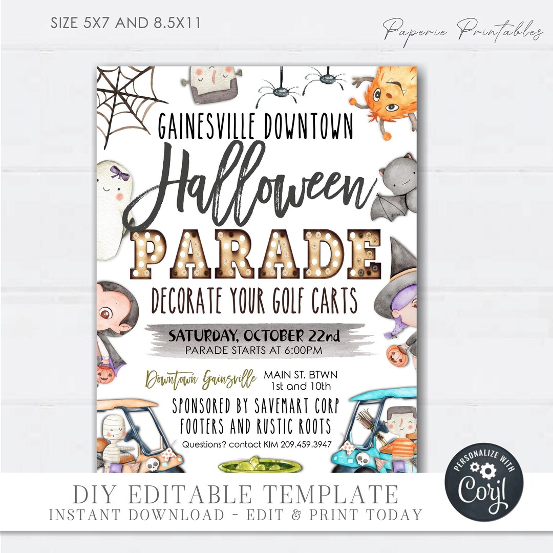 Editable Halloween Golf Cart Parade Flyer Template (5x7 & 8.5x11) (DIY ...