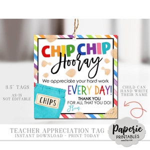 Chip Chip Hooray Teacher Appreciation Gift Tag (editable Corjl Template ...