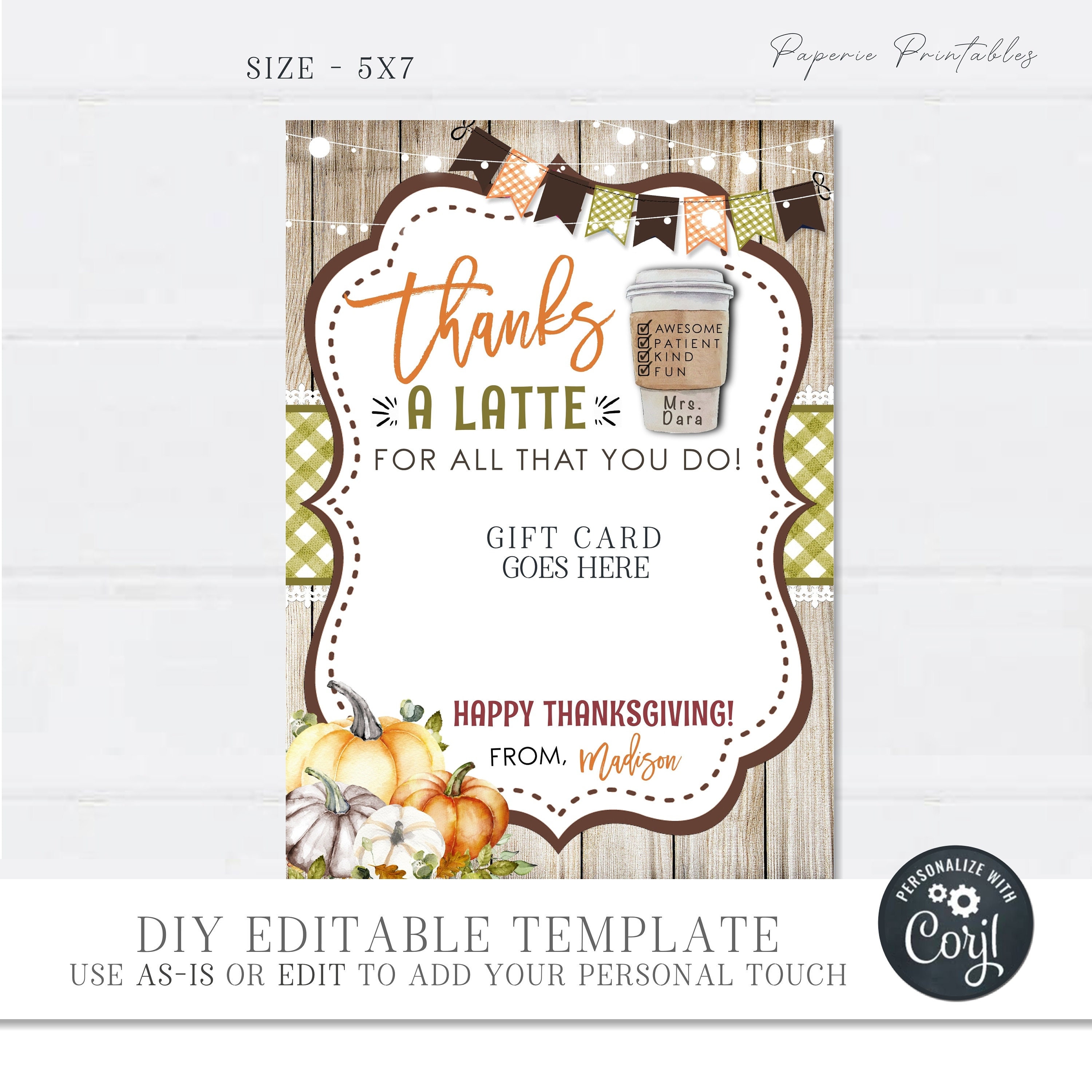 EDITABLE Thanksgiving Gift Card Holder Thanksgiving Thanks a - Etsy