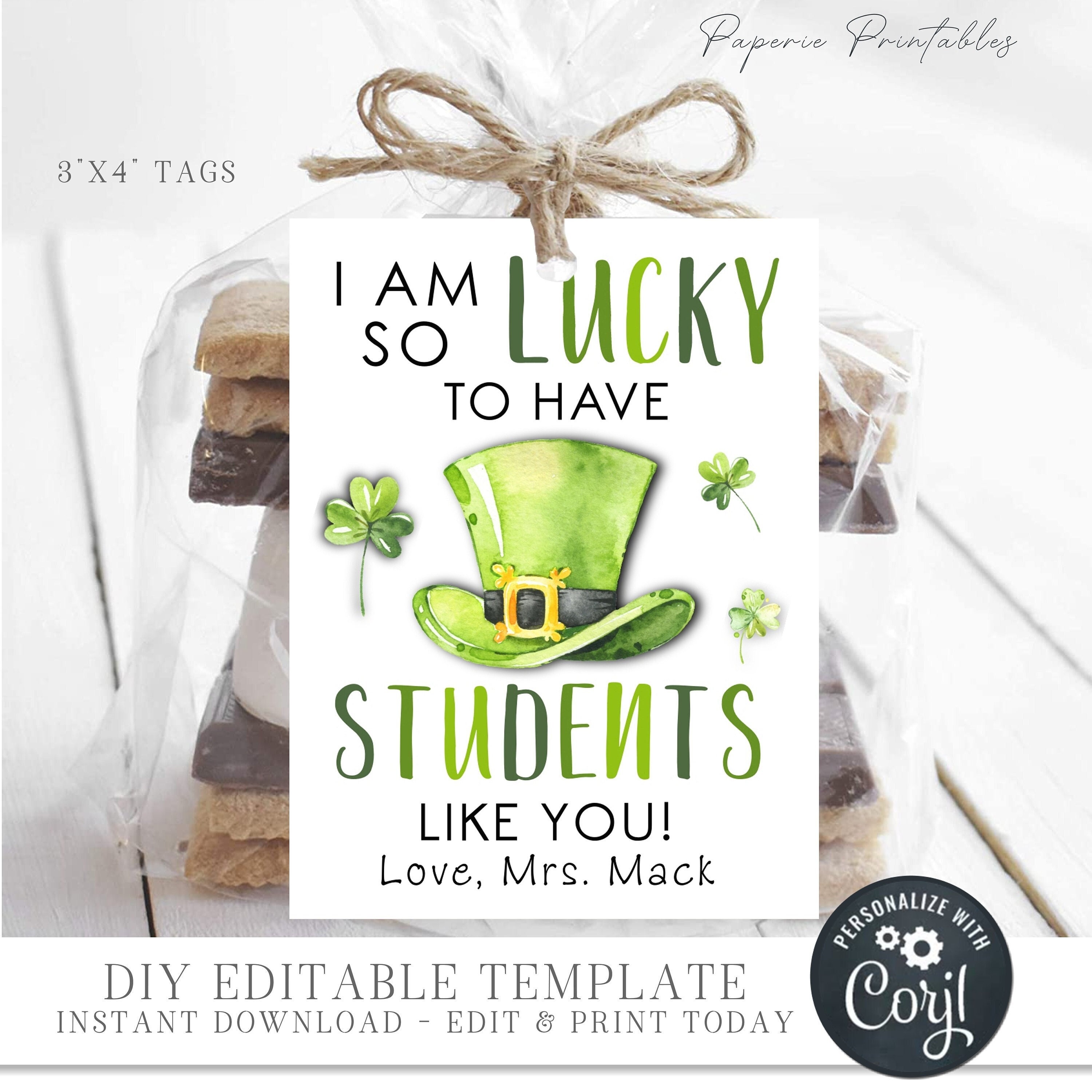 Editable St. Patrick's Day Student Gift Tag (DIY Corjl Template) - Etsy