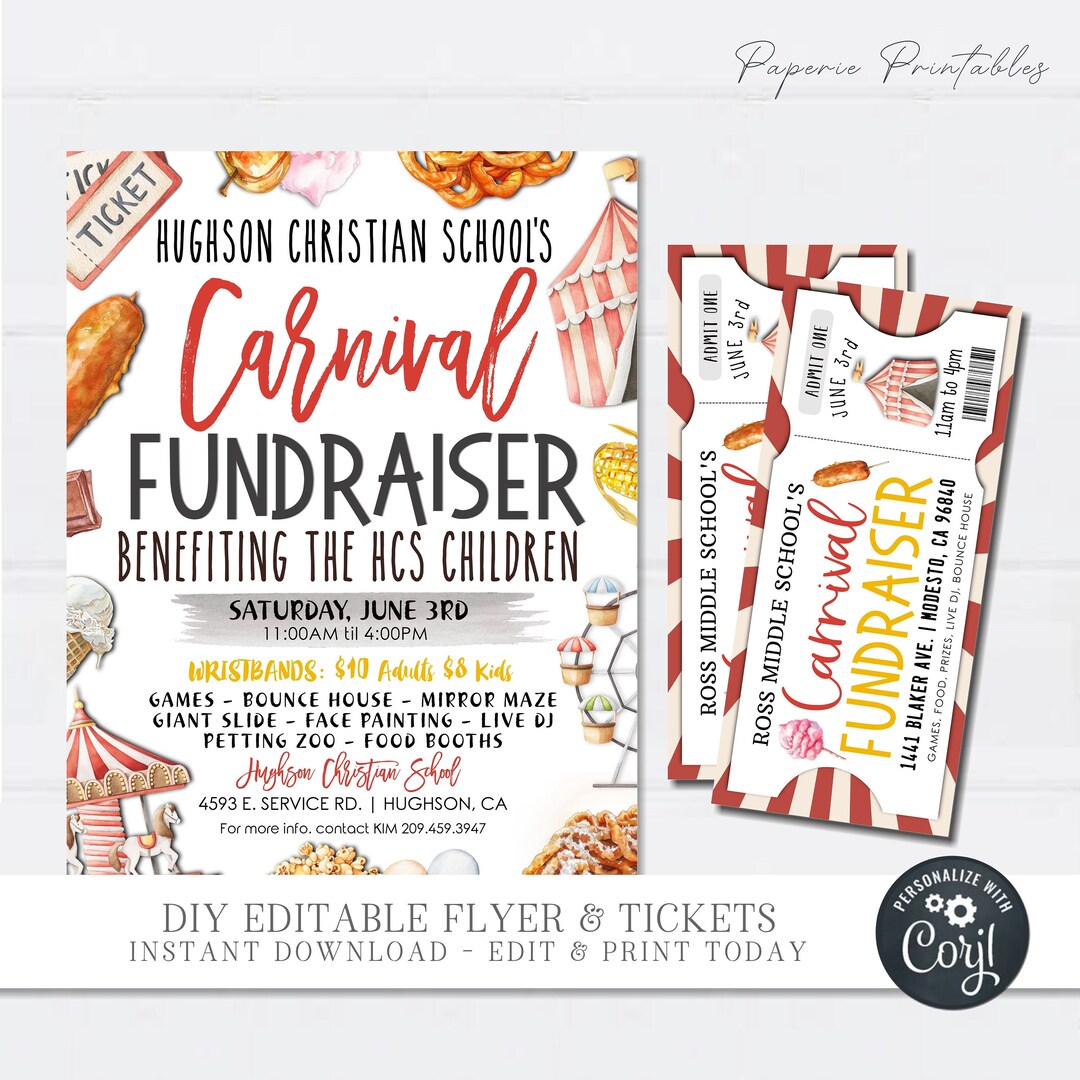 EDITABLE Carnival Flyer and Tickets, Carnival Fundraiser Flyer ...