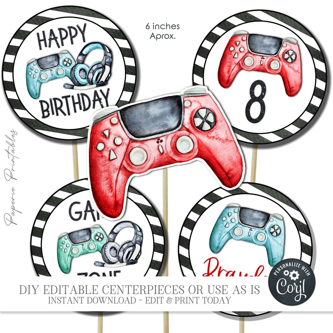 EDITABLE Gaming Party Decorations, Video Game Birthday Party ...
