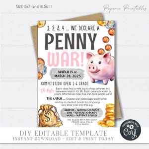 Editable Penny War Fundraising Flyer: School Event Template (DIY Corjl ...