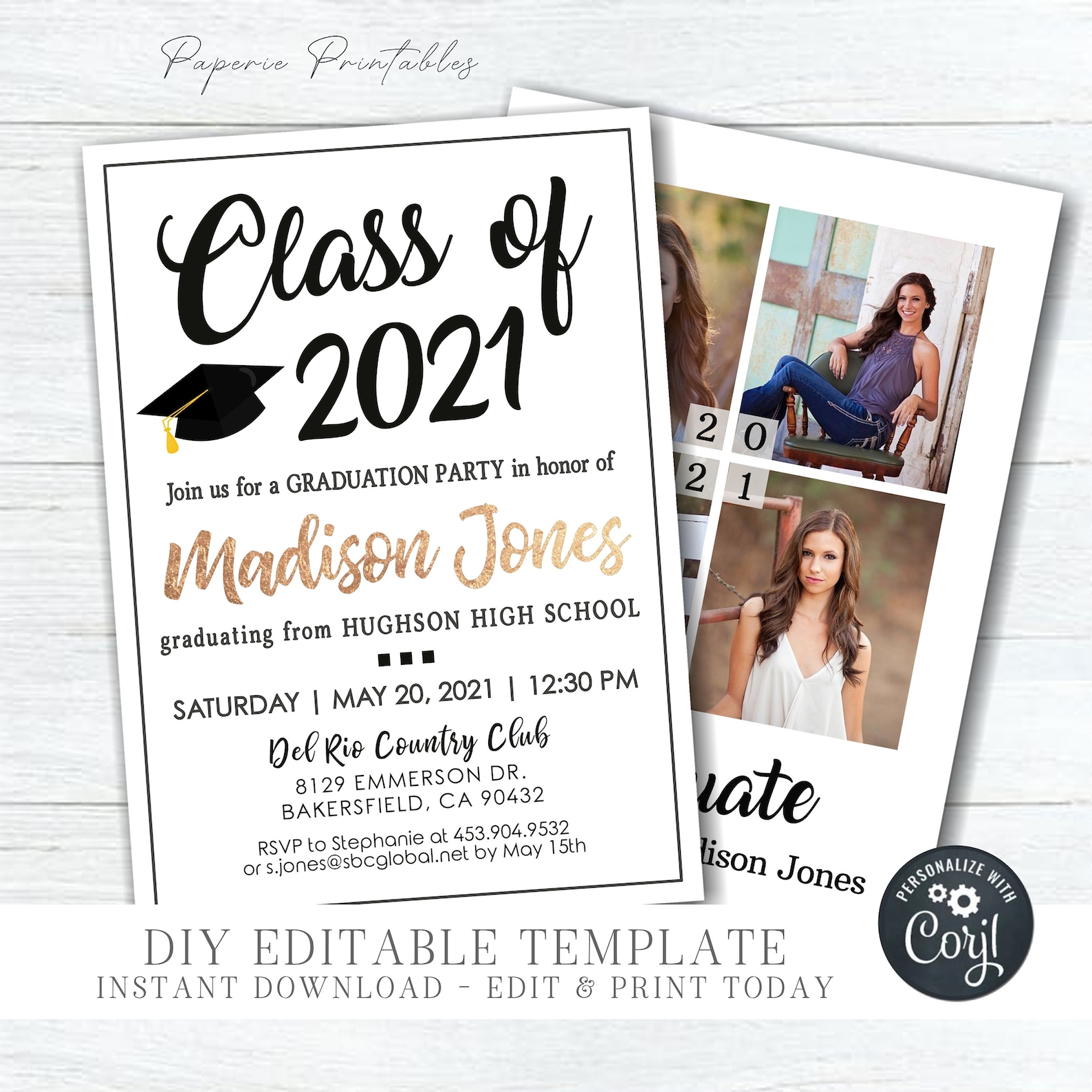 EDITABLE Graduation Party Invitation Champagne Foil - Etsy