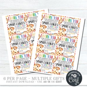 EDITABLE End of School Cookie Teacher Gift Tag, Thank You Teacher ...