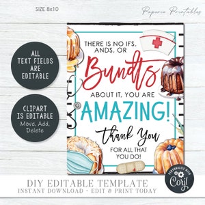 EDITABLE Bundt Cake NURSE Appreciation Sign, Nurse Appreciation Bundt ...