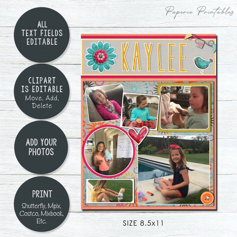 EDITABLE Girl Scrapbooking Quick Pages Girl Scrapbooking - Etsy