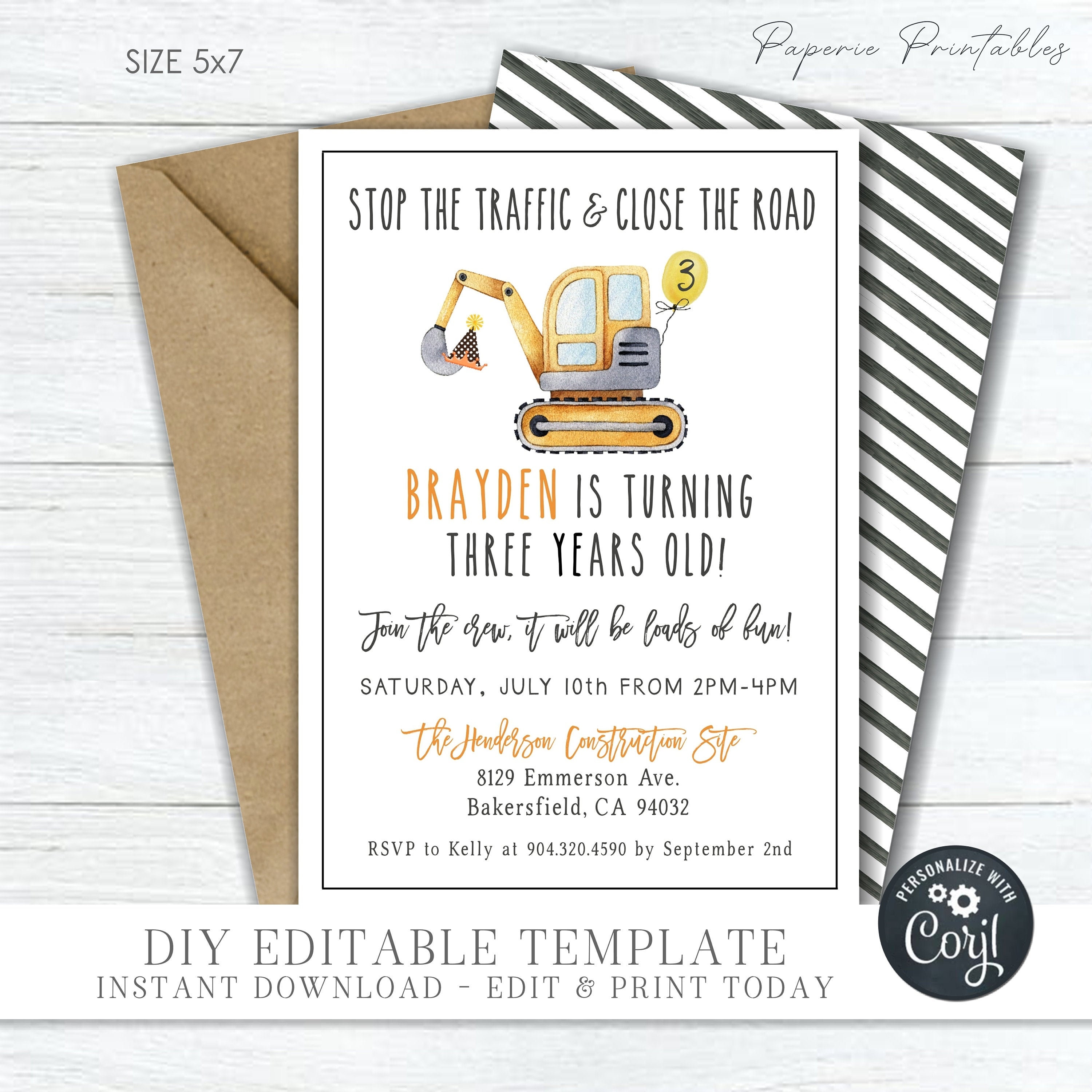 EDITABLE Construction Theme Birthday Invitation DIY Birthday | Etsy Canada
