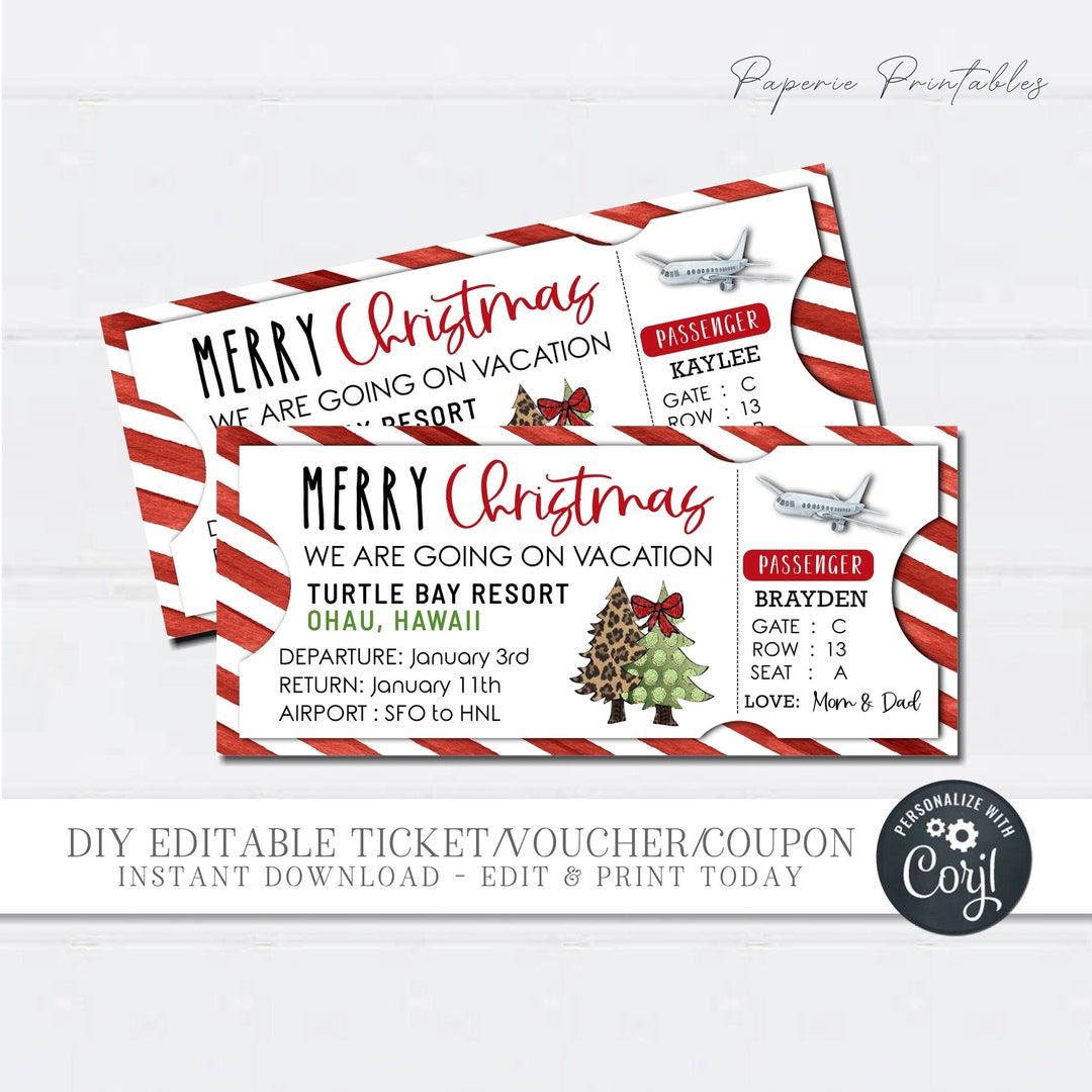 EDITABLE Christmas Vacation Ticket, Vacation Ticket Template, Christmas ...
