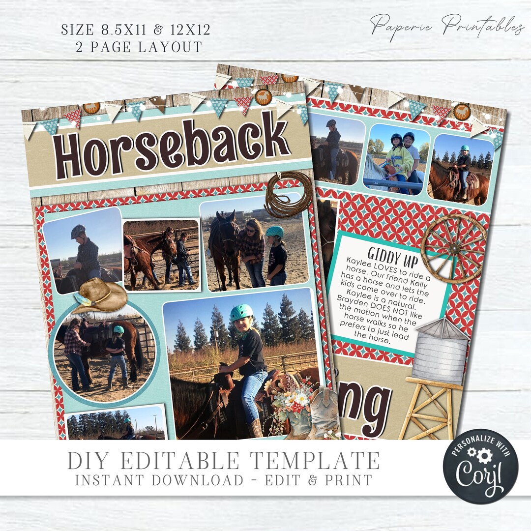 EDITABLE Scrapbooking Quick Pages, Horseback Riding Scrapbooking Pages ...