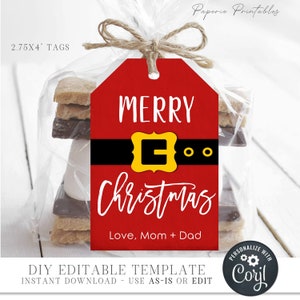 Editable Christmas Gift Tags, Santa Belt Christmas Gift Tags, Secret ...