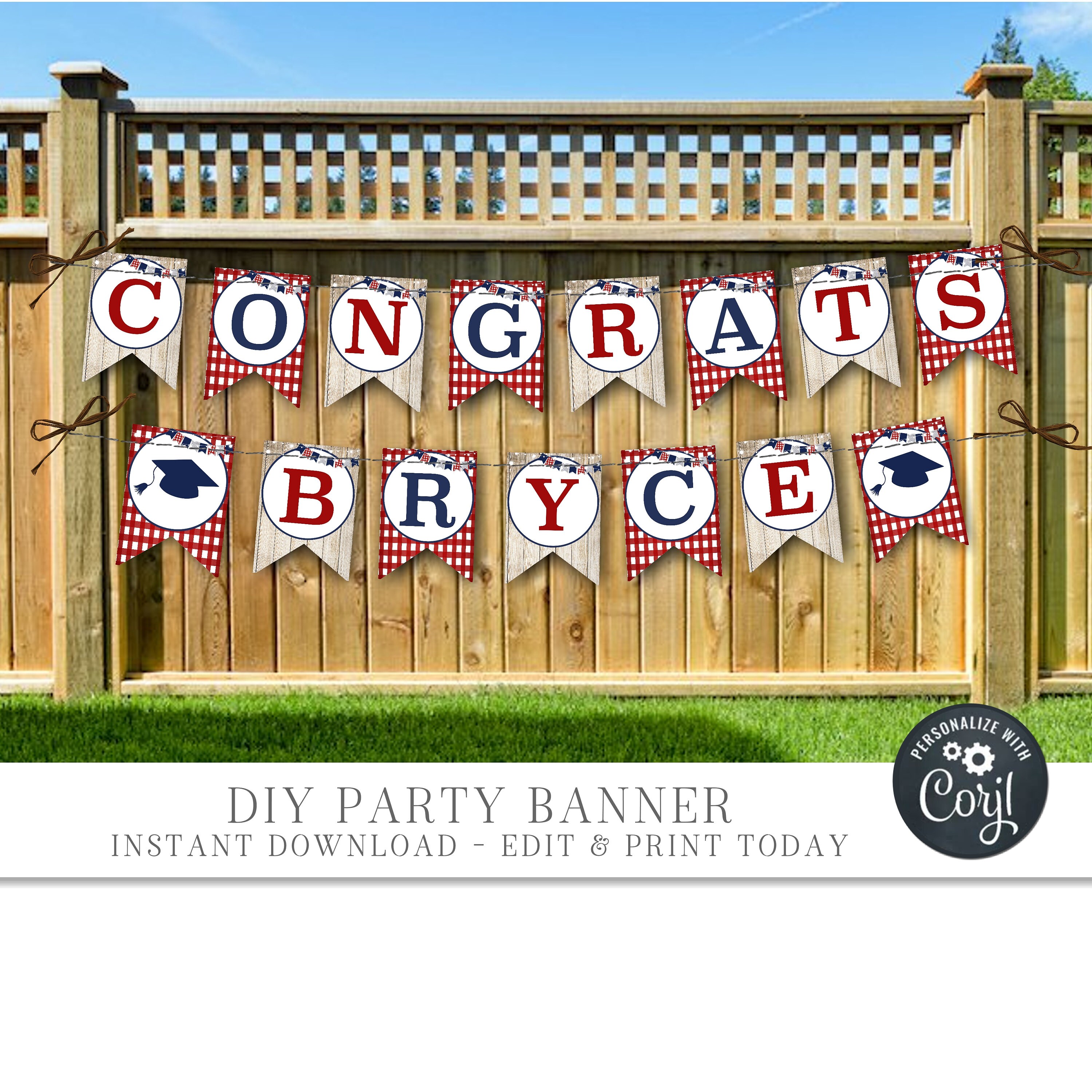 EDITABLE Graduation Congratulations Banner Graduation Pennant - Etsy