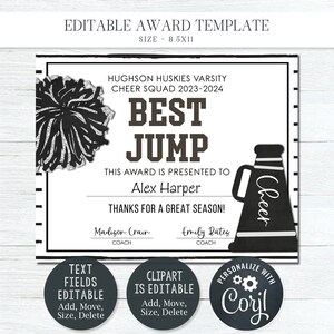 Editable Cheerleading Awards: End of Season Team Certificate (DIY W ...