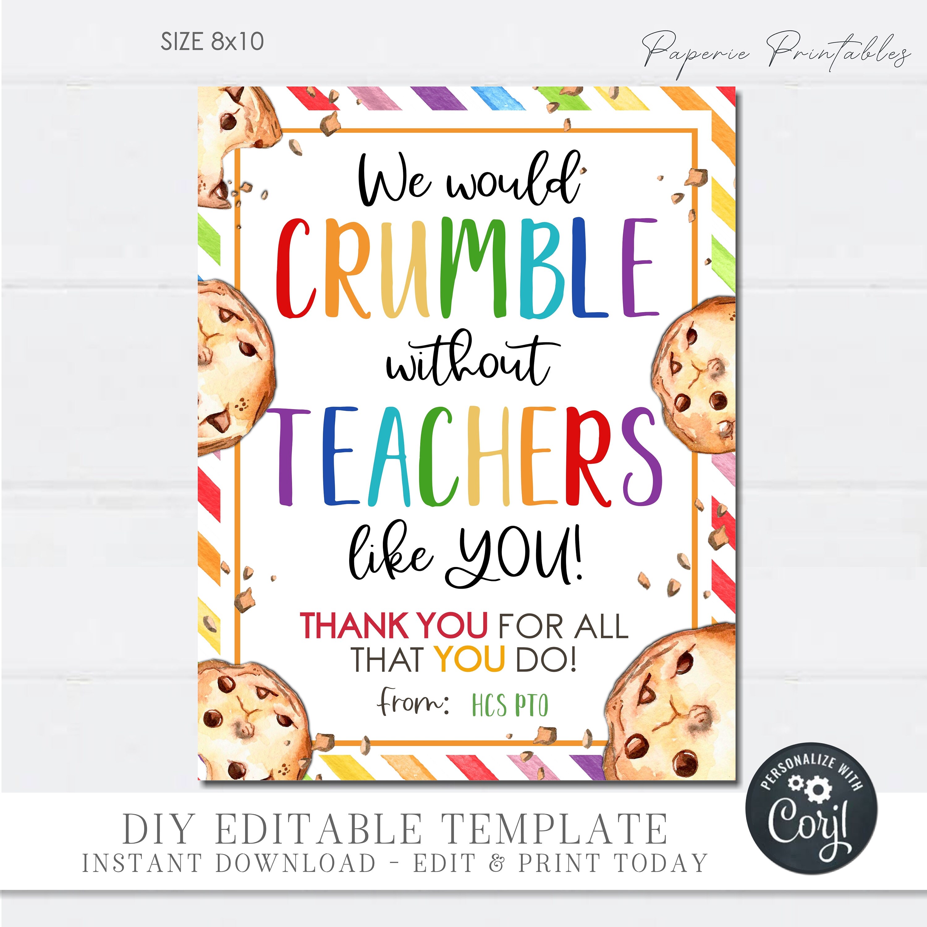 Editable Cookie Teacher Appreciation Sign: Printable Gift (DIY Corjl) # ...