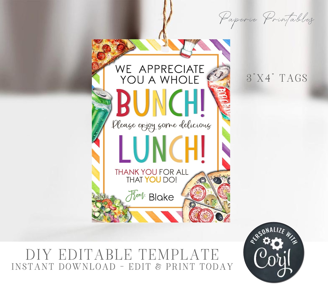 Pizza Lunch Teacher Appreciation Gift Tag: Editable Printable (DIY) # ...