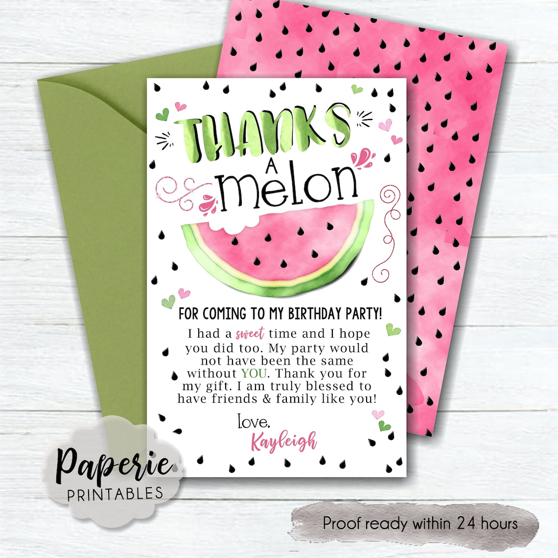 Watermelon Theme Birthday Thank You Card One in a Melon - Etsy